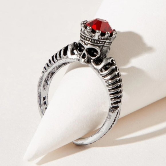 Baroque Vintage | Jewelry | Red Jeweled Crowned Skull Silver Ring | Poshmark